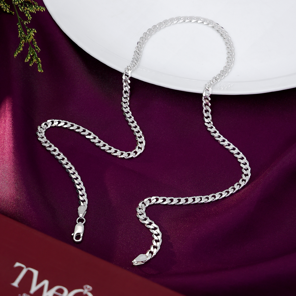 Pure Silver Chain for Men Matte Finish Lightweight Curb Chain