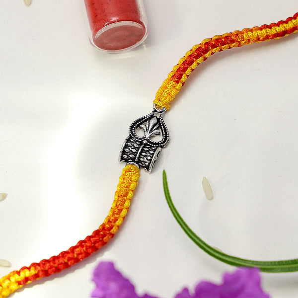Oxidized Trishul Damru Silver Rakhi for Brother